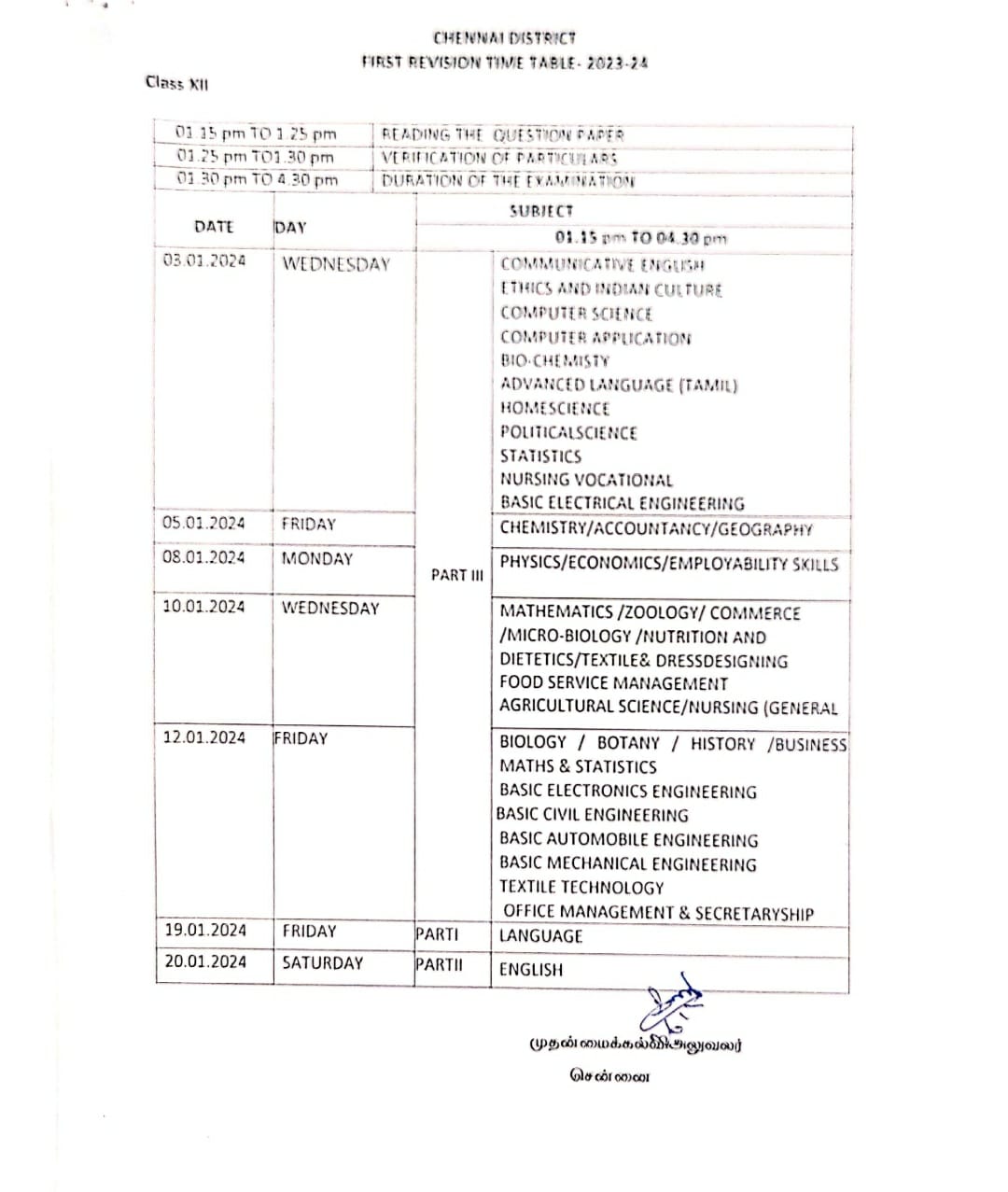STD XII FIRST REVISION TIME TABLE 2023 -24 - SSVTR
